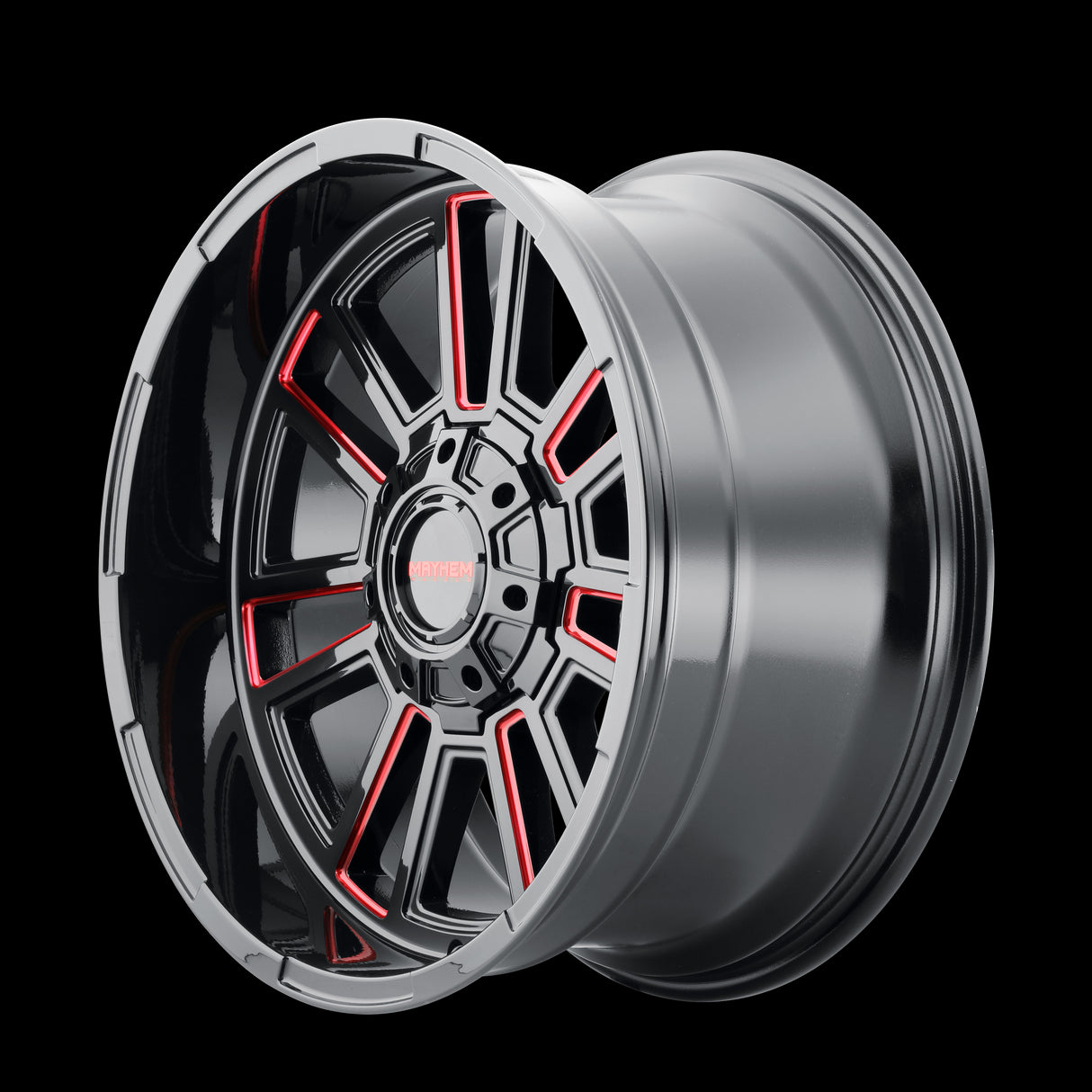 20x9 Mayhem Apollo Gloss Black Milled Prism Red 8x165.1 ET0 CB125.2 Wh ...